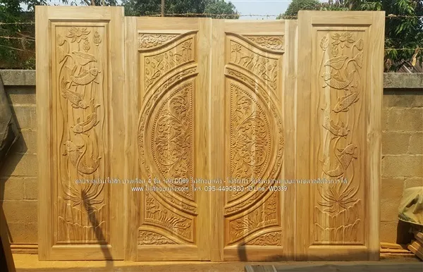 ชุดประตูบ้านไม้สัก บานเลื่อน 4 ชิ้น DD69 โดยไม้สักอบแห้ง อ.เด่นชัย จ. ...